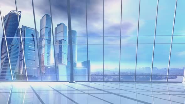 Panorama Of A Large Office With Skyscrapers On The Background 4K by ...