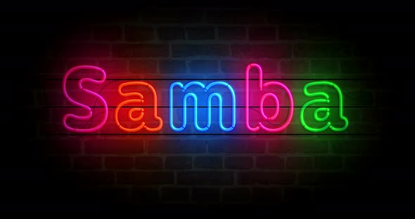 Samba symbol neon on brick wall loop, Motion Graphics | VideoHive