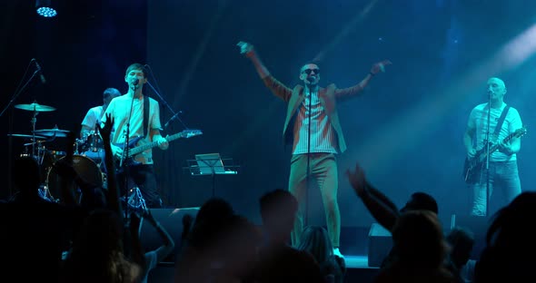 Performance of a Pop or Rock Group Music Band on Stage, Stock Footage