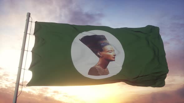 Minya Flag Egypt Waving in the Wind Sky and Sun Background, Motion Graphics