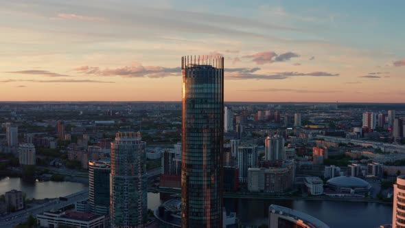 Aerial View of the City Center at Sunset, Stock Footage | VideoHive