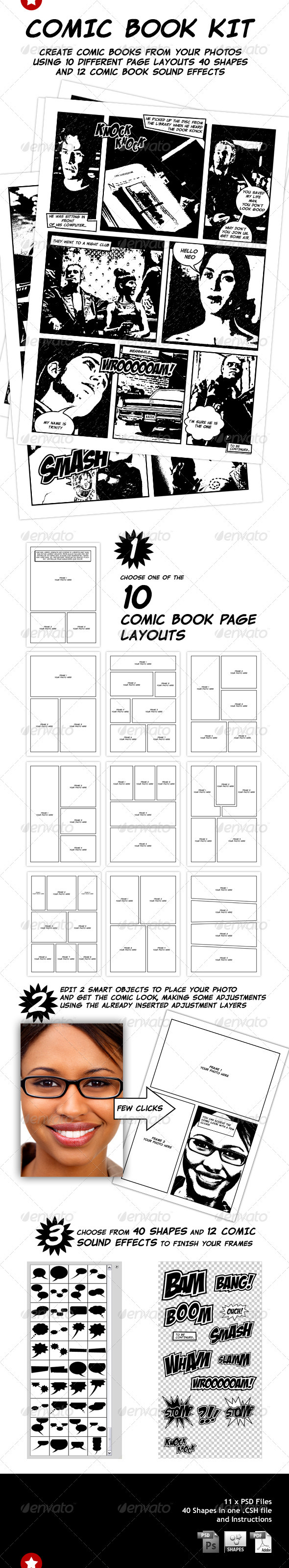 Comic Book Creation Kit Black & White by erengoksel | GraphicRiver