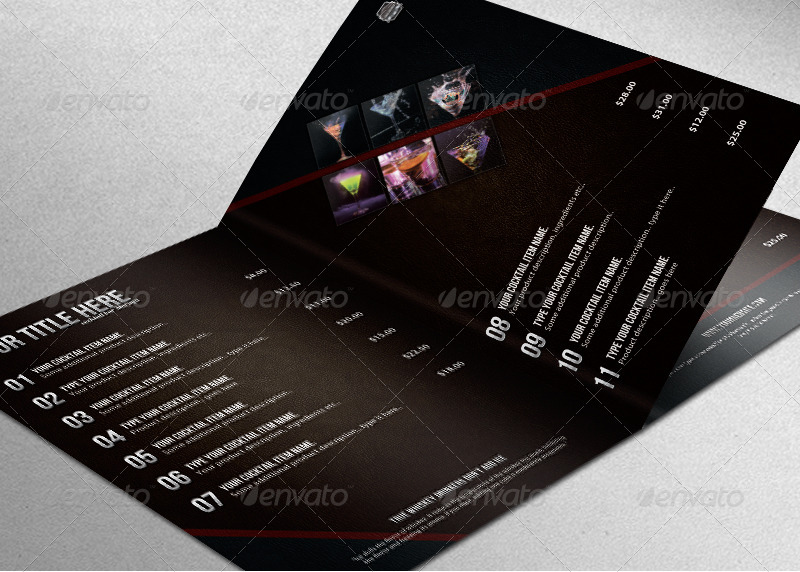 Elegant Bar Menu with Leather Background, Print Templates | GraphicRiver