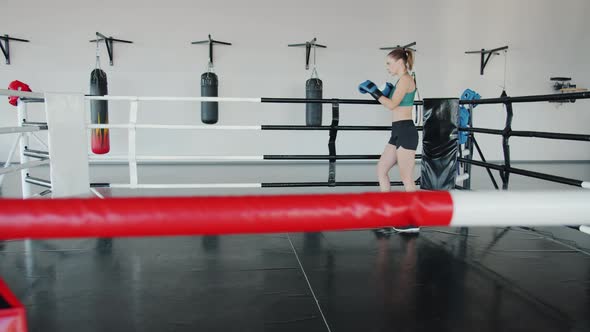 Flexible Young Woman Boxer Stretching Legs After Training Inside Boxing ...