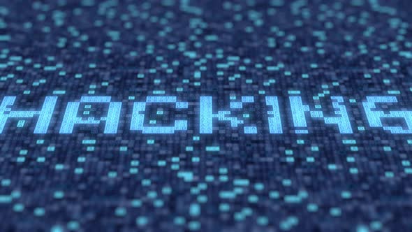 Hexadecimal Symbols on a Blue Display Compose HACKING Word, Motion Graphics