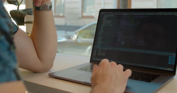 Close Up Man Coding Html and Programming on Screen Monitors ...