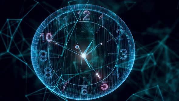 Wall Clock Hologram Close Up 4k, Motion Graphics | VideoHive