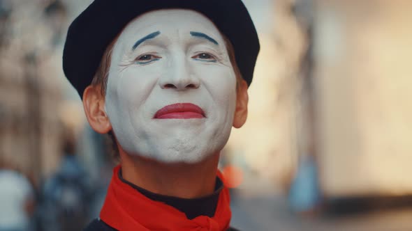 Smiling face of mime close up, Stock Footage | VideoHive