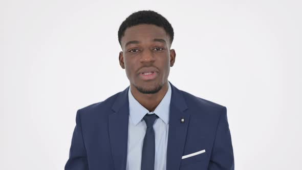 African Businessman Talking on Online Video Chat on White Background ...