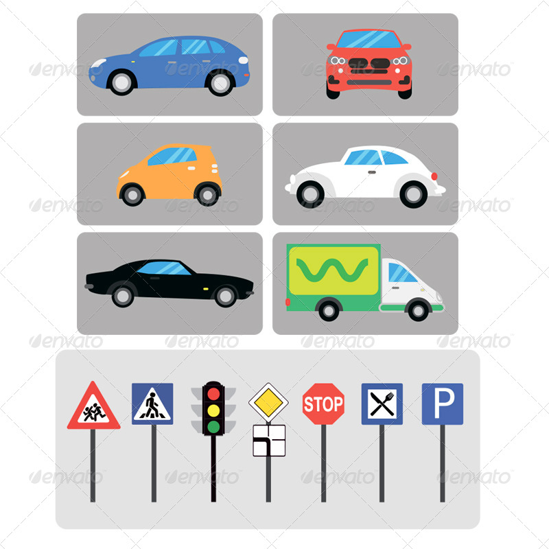 City Infographics, Building, Car, Traffic Signs, Vectors | GraphicRiver