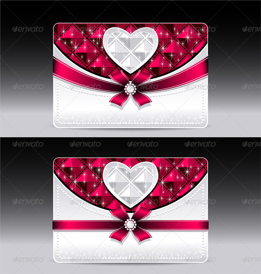 Gift Cards with Heart Geometric Pattern Red Bow , Vectors | GraphicRiver