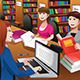 College Students Studying in a Library, Vectors | GraphicRiver
