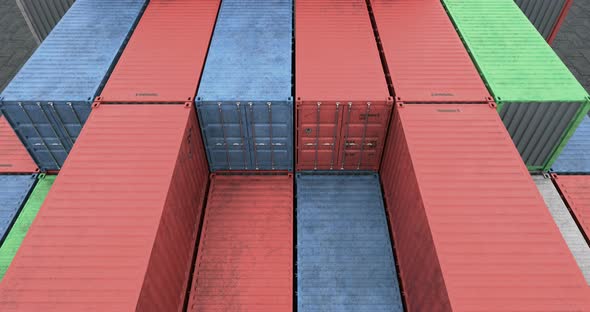 Drone Angle View of Cargo Shipping Container Stacks, Motion Graphics