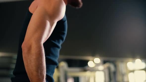 Close-up of Young Man with Muscular Wiry Body Doing Exercise with ...