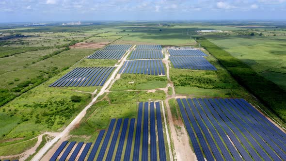 Aerial of Sunlight on Panels at San Pedro de Macoris, El Soco Solar ...