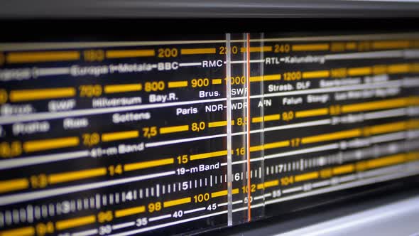 Tuning Analog Scale of the Retro Radio with the Names of Cities, Radio ...