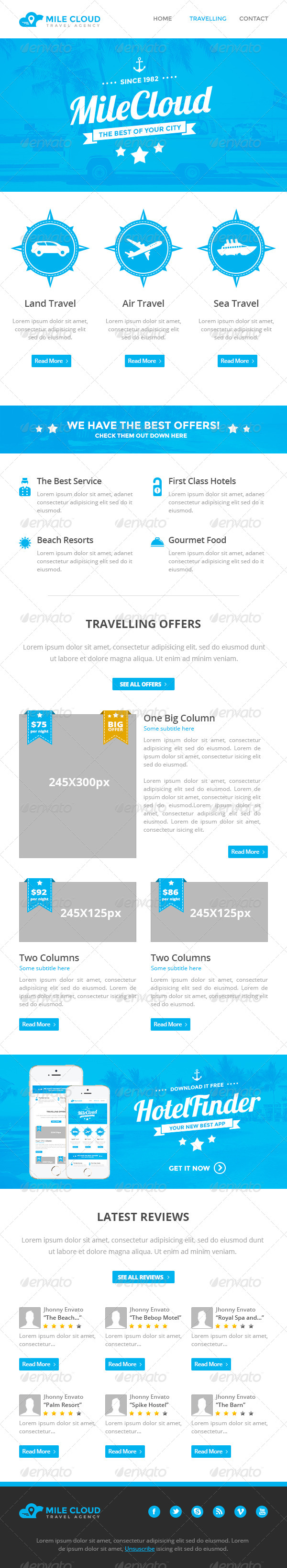 MileCloud Travel Agency Newsletter PSD Template, Web Elements ...