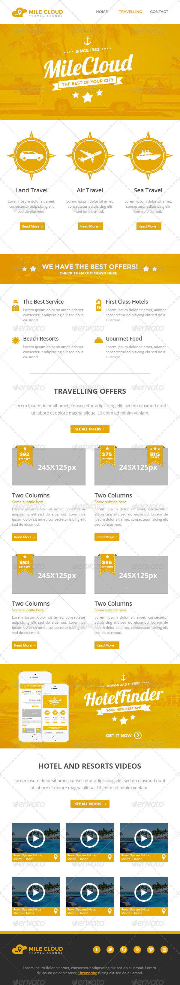 MileCloud Travel Agency Newsletter PSD Template, Web Elements ...