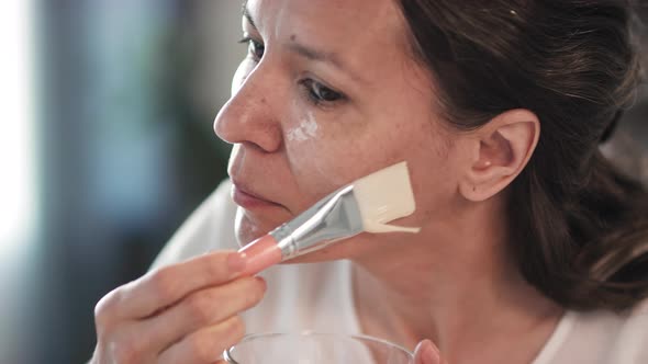 Applying Facial Mask With Fan Brash, Stock Footage | VideoHive