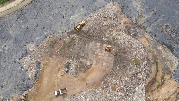 Aerial Top View Video of a Solid Waste Landfill. City Waste Treatment ...