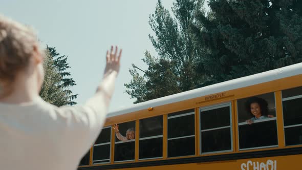 Loving Mother Waving Son Sitting Bus, Stock Footage | VideoHive