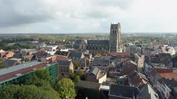 Drone View Above City of Tongeren with Basilica of Our Lady Landmark ...