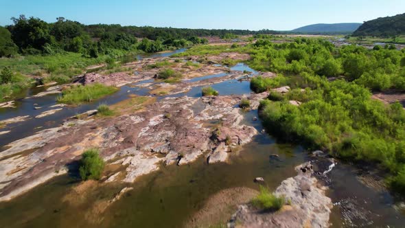 Aerial footage of the popular area on the Llano River in Texas called ...