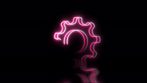 Neon spinning gear animation on black background. Spinning cogwheel ...