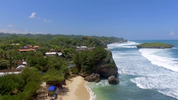 Aerial view of tropical beach on the Java sea, Indonesia., Stock Footage