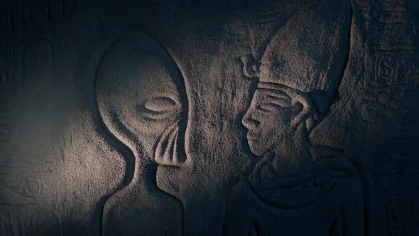 Ancient Aliens Wall Art In Dusty Tomb, Stock Footage | VideoHive