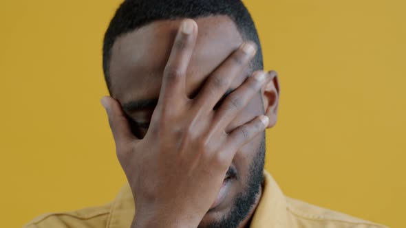 Closeup Portrait of AfroAmerican Guy Hiding Face with Embarrassment ...
