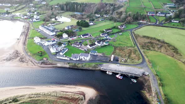 Aerial View of the Village Inver in County Donegal Ireland, Stock Footage