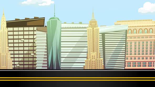 Cartoon City Building Skyscraper Animation with Road, Motion Graphics