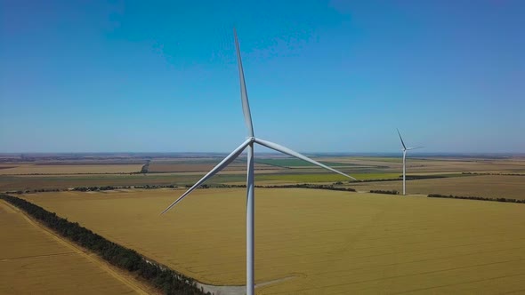 Aerial View of Windmills Rotating By the Force of the Wind and ...