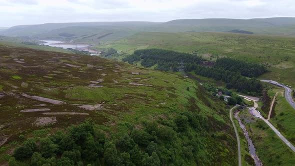 Drone ariel point of view. Derbyshire Peak District moors showing ...