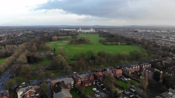 An aerial view of Moor Park and Deepdale stadium on a cloudy winter day ...
