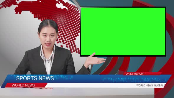 Live News Studio With Female Anchor And Green Screen Television ...