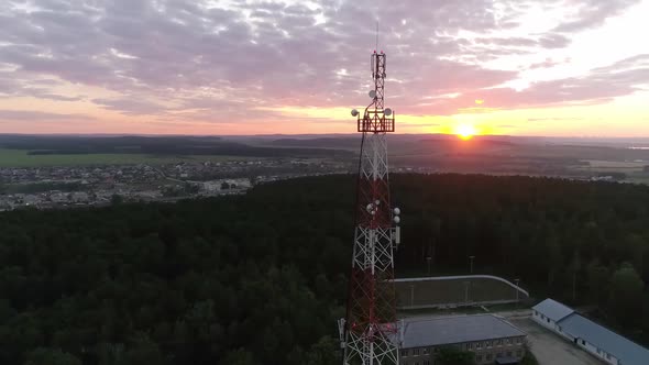 Aerial view of Mobile Communication Tower in forest 08, Stock Footage