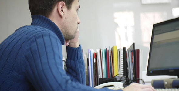 Office Worker Works With Computer, Stock Footage | VideoHive