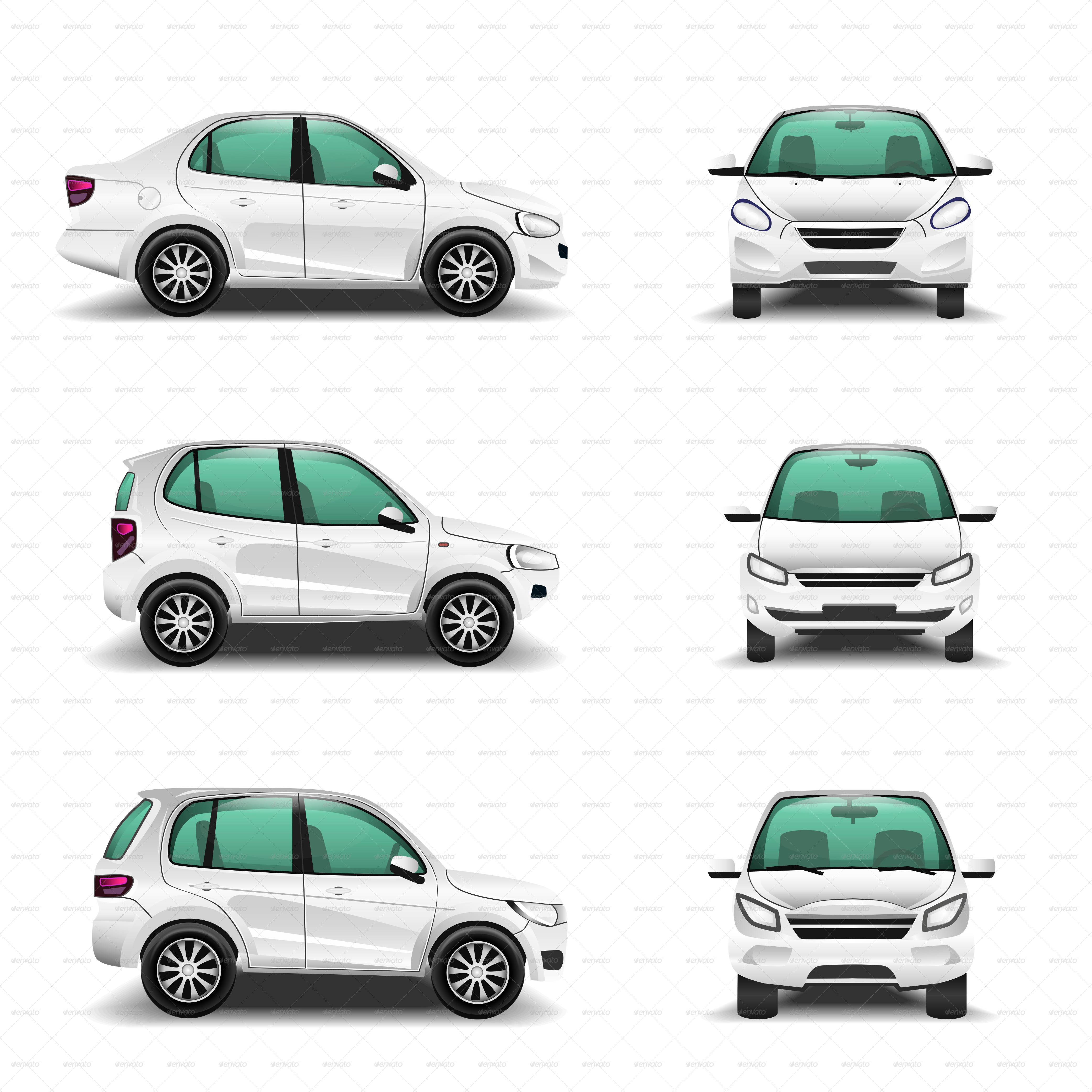Cars Set of Side and Front View, Vectors | GraphicRiver
