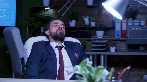 Businessman Snoring Late at Night in the Office, Stock Footage | VideoHive