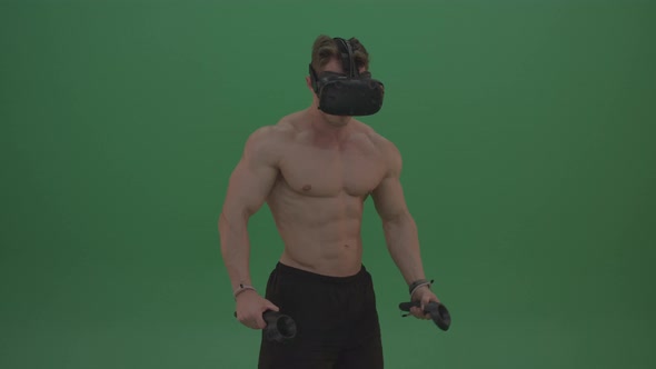 Green Screen Bodybuilder In Vr Green Screen Stock Footage, Stock Footage