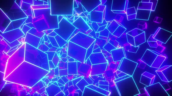 4k Looped Neon Cubic Abstraction, Motion Graphics | VideoHive