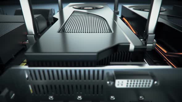 Graphics cards on an assembly line. Automated GPU manufacture in the ...