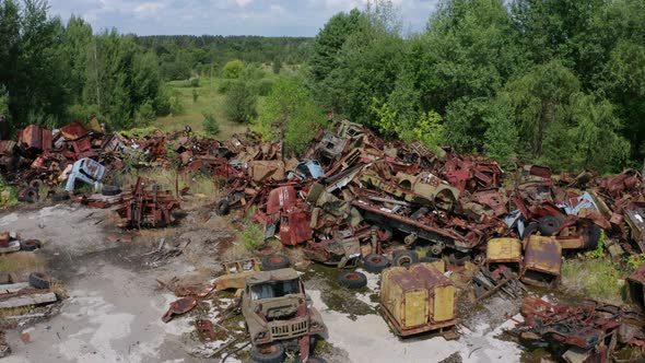 Drone View of Car Dump in Chernobyl Zone, Stock Footage | VideoHive