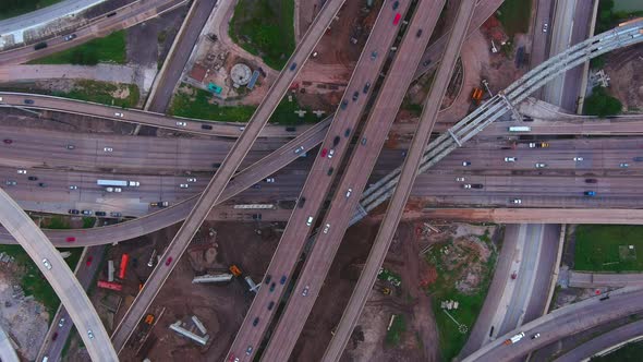 Birds eye view of traffic on major freeway in Houston, Stock Footage