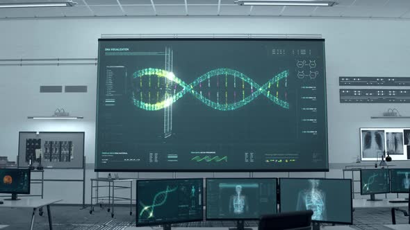 Microscopic gene analysis software is studying the digital DNA at the ...