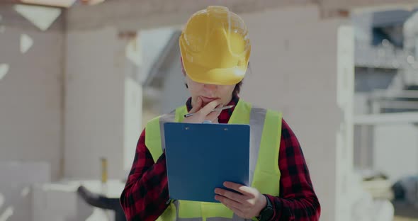 Confident Young Male Contractor Writing on Clipboard, Stock Footage