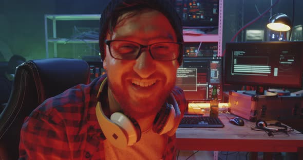 Hacker Laughing Then Glaring Into Camera, Stock Footage | VideoHive