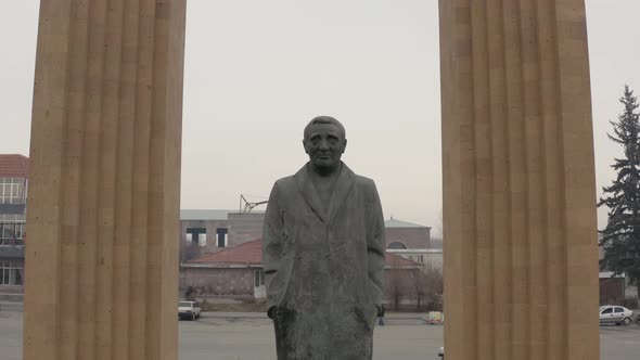 Statue of Charles Aznavour (Gyumri) aerial footage. Gyumri, Armenia ...